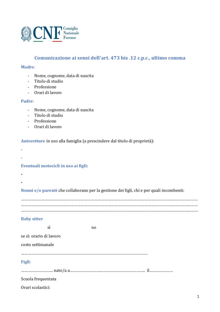 Pubblicato dal CNF, organismo rappresentativo dell'avvocatura, il modello di piano genitoriale ...